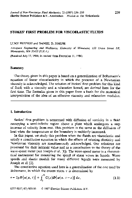 (PDF) Stokes' first problem for viscoelastic fluids