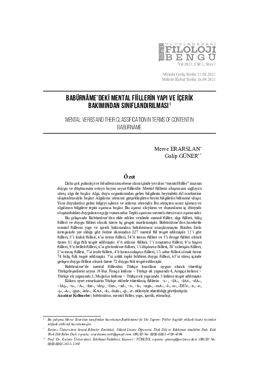(PDF) BABÜRNÂME'DEKİ MENTAL FİİLLERİN YAPI VE İÇERİK BAKIMINDAN ...