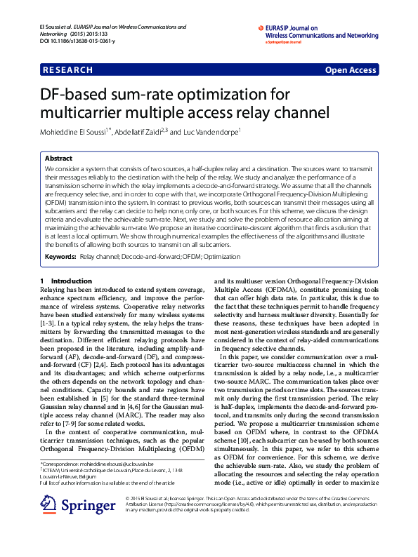 (PDF) DF-based Sum-rate Optimization for Multicarrier Multiple Access Relay Channel