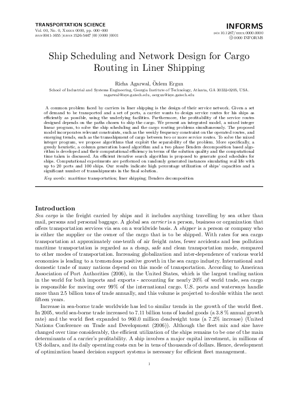 (PDF) Ship Scheduling and Network Design for Cargo Routing in Liner ...
