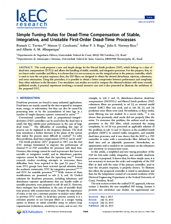 (PDF) Simple Tuning Rules for Dead-Time Compensation of Stable, Integrative, and Unstable First ...