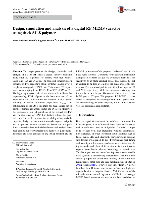 Pdf Design Simulation And Analysis Of A Digital Rf Mems Varactor