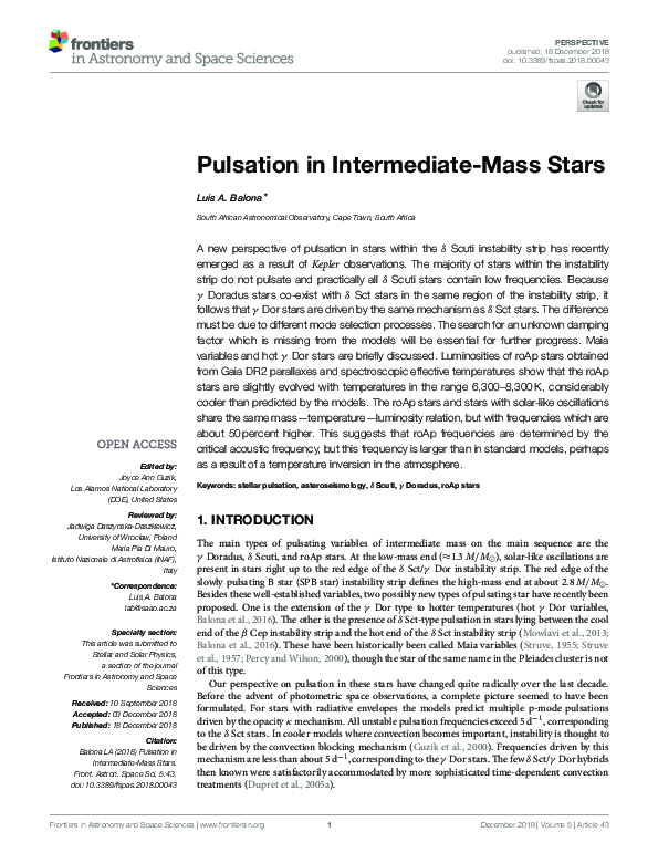 (PDF) Pulsation in Intermediate-Mass Stars