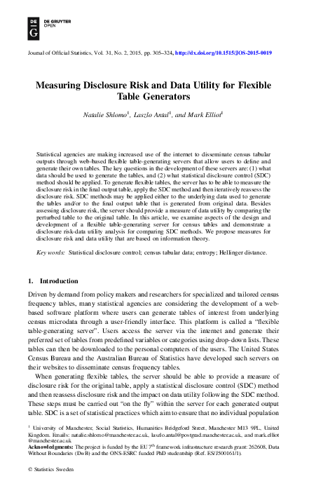 (PDF) Measuring Disclosure Risk and Data Utility for Flexible Table ...