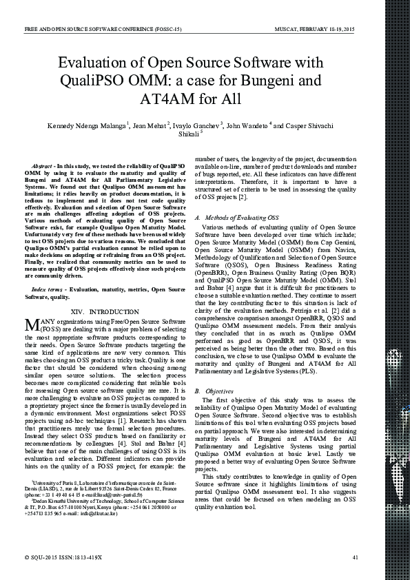 (PDF) Evaluation of Open Source Software with QualiPSO OMM: a case for ...