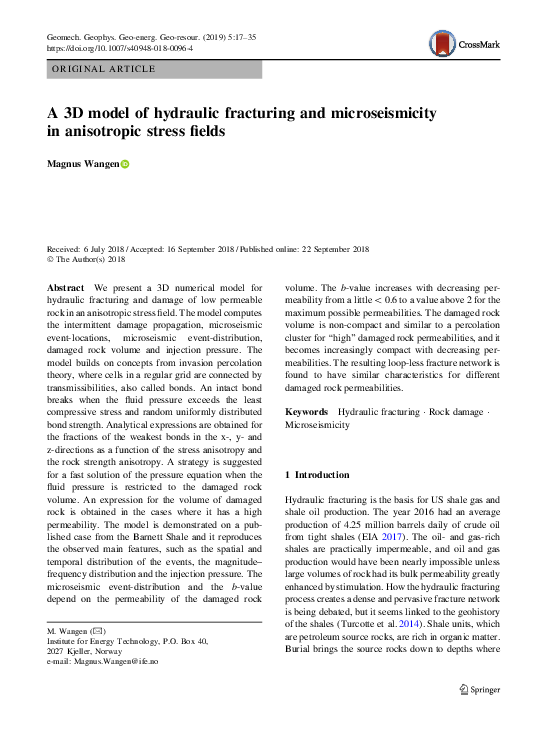 (PDF) A 3D model of hydraulic fracturing and microseismicity in anisotropic stress fields