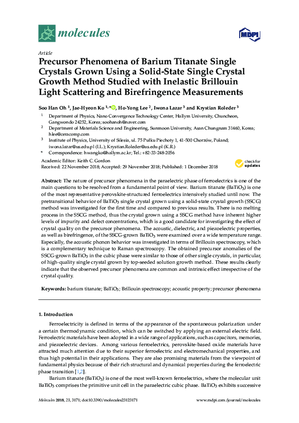 (PDF) Precursor Phenomena of Barium Titanate Single Crystals Grown ...