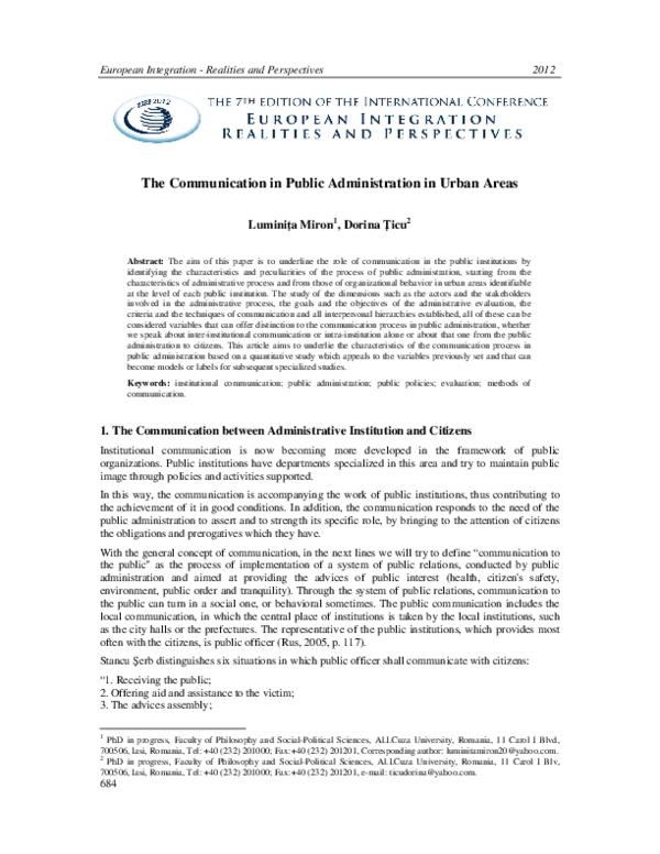 (PDF) The communication in public administration in urban areas