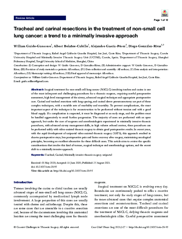 (PDF) Tracheal and carinal resections in the treatment of non-small ...