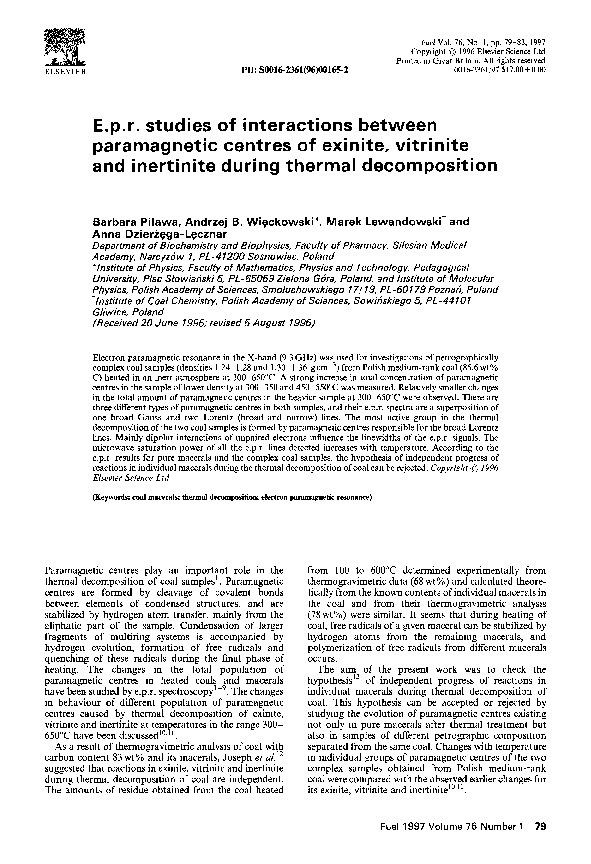 (PDF) E.p.r. studies of interactions between paramagnetic centres of ...