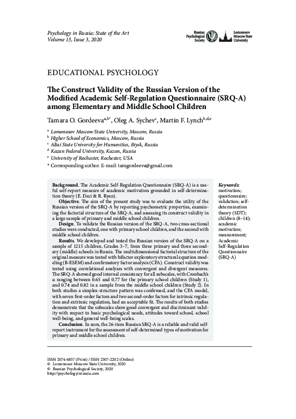 (PDF) The Construct Validity of the Russian Version of the Modified ...
