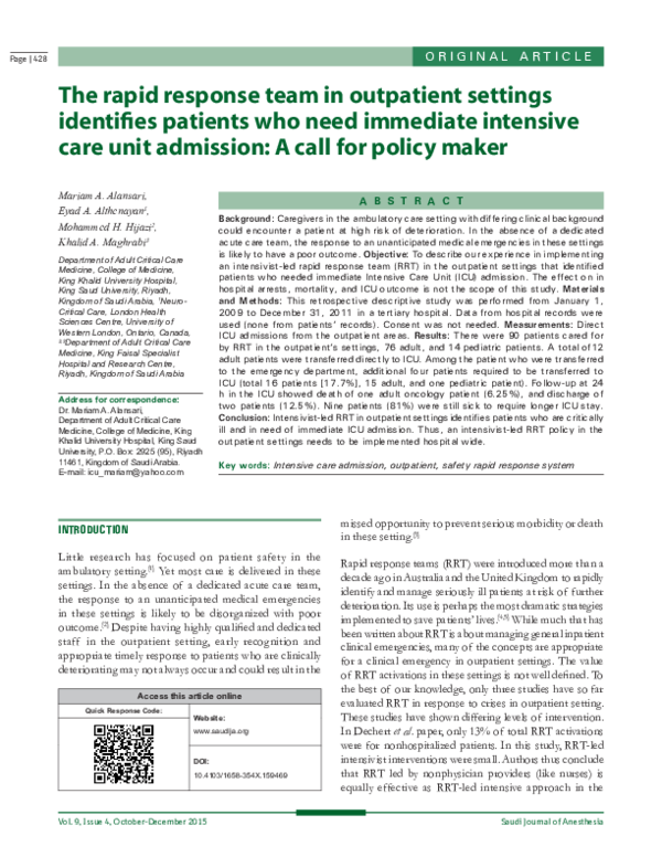 (PDF) The rapid response team in outpatient settings identifies ...