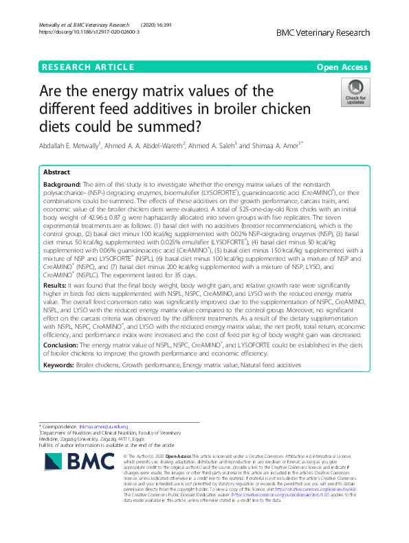 (PDF) Are the energy matrix values of the different feed additives in ...