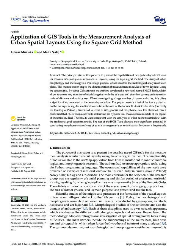 Pdf Application Of Gis Tools In The Measurement Analysis Of Urban Spatial Layouts Using The