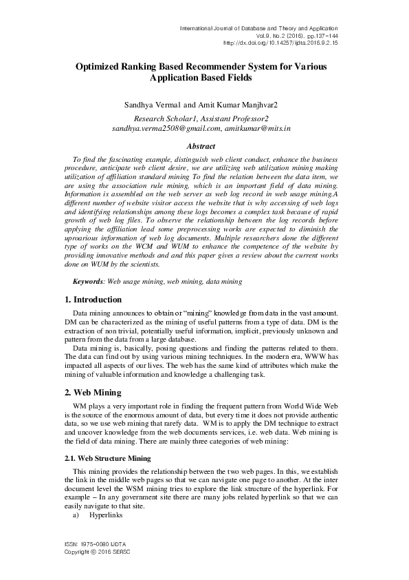 Pdf Optimized Ranking Based Recommender System For Various Application Based Fields