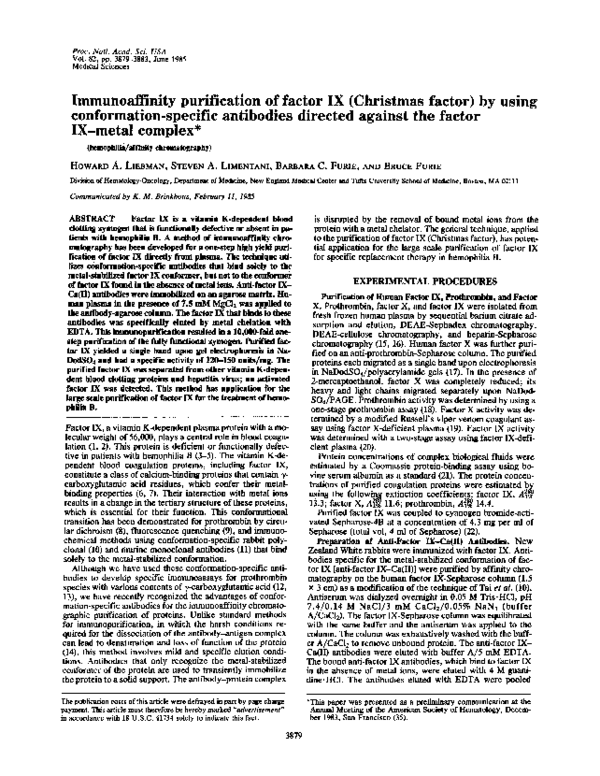 (PDF) Immunoaffinity purification of factor IX (Christmas factor) by ...