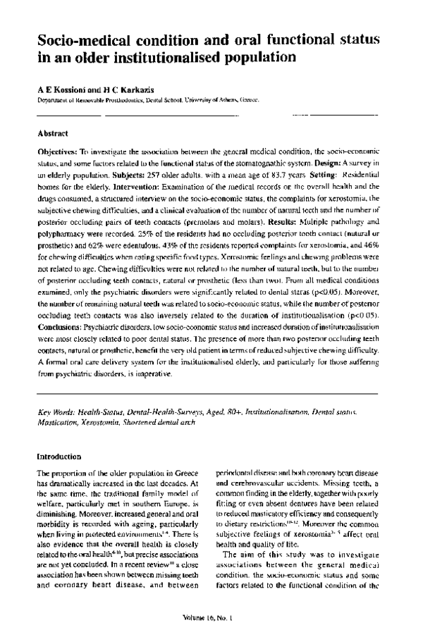 (PDF) Socio-medical condition and oral functional status in an older ...