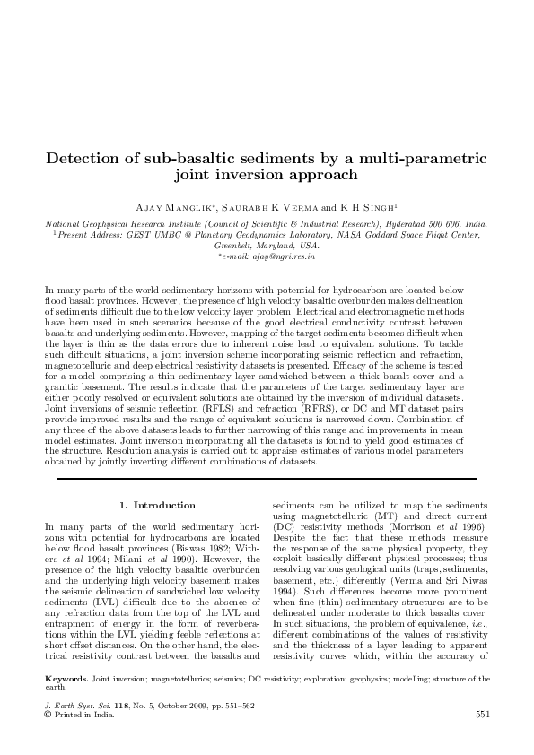 (PDF) Detection of sub-basaltic sediments by a multi-parametric joint inversion approach