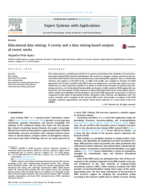 Pdf Educational Data Mining A Survey And A Data Mining Based Analysis Of Recent Works