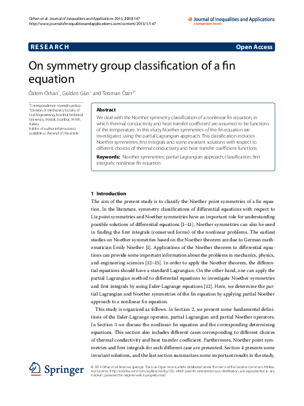 (PDF) Noether Symmetry Classification of Fin Equations