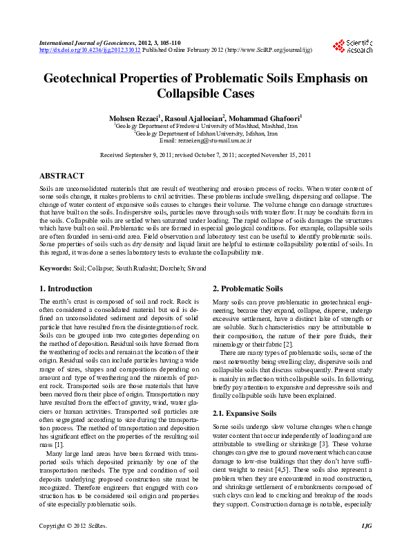 (PDF) Geotechnical Properties of Problematic Soils Emphasis on Collapsible Cases