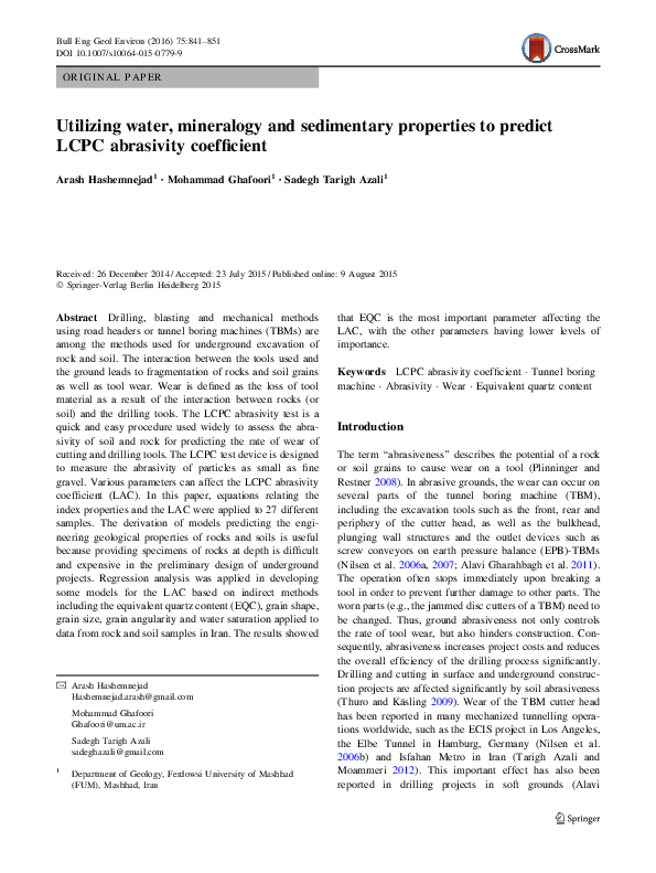 (PDF) Utilizing water, mineralogy and sedimentary properties to predict LCPC abrasivity ...