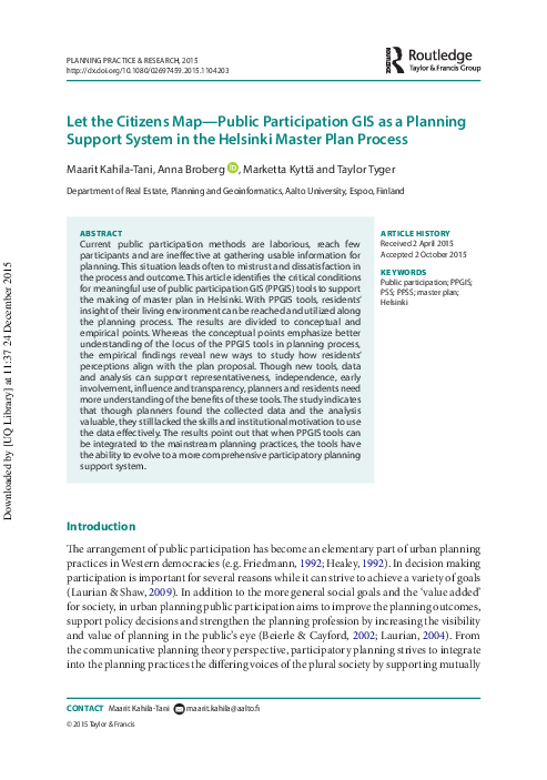 (PDF) Let the Citizens Map—Public Participation GIS as a Planning ...