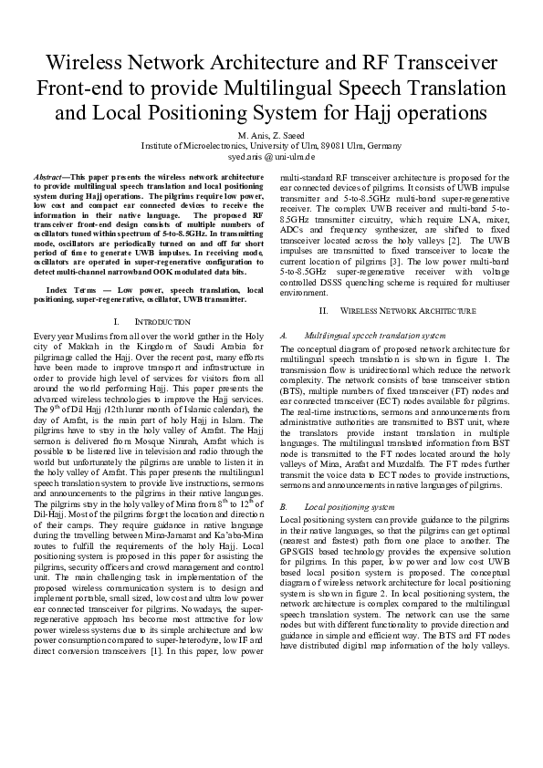 (PDF) Wireless network architecture and RF transceiver front-end to ...