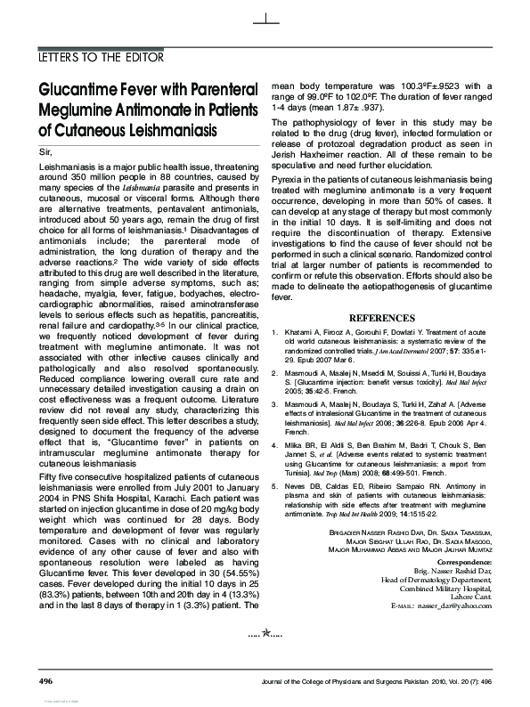 (PDF) Glucantime fever with parenteral meglumine antimonate in patients ...