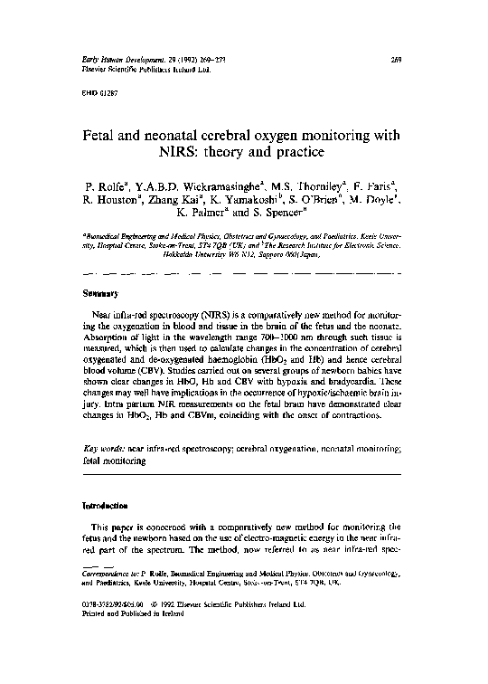(PDF) Fetal and neonatal cerebral oxygen monitoring with NIRS: theory and practice