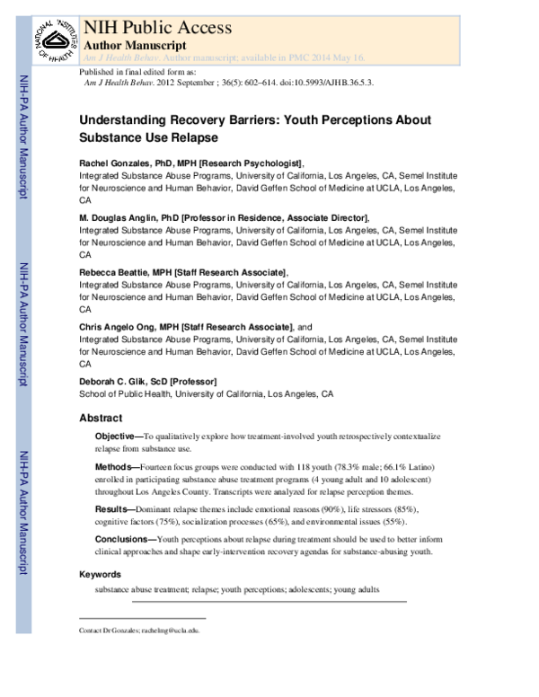 (PDF) Understanding Recovery Barriers: Youth Perceptions About ...