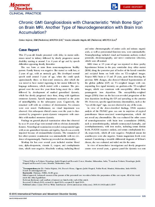 (PDF) Chronic GM1 Gangliosidosis with Characteristic “Wish Bone Sign ...