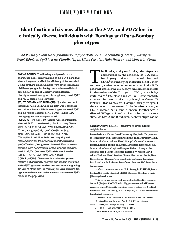 (PDF) Identification of six new alleles at the FUT1 and FUT2 loci in ...