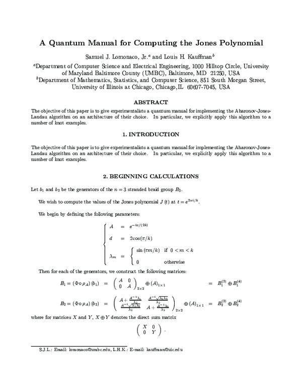 (PDF) A quantum manual for computing the Jones polynomial