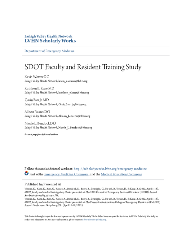 (PDF) SDOT Faculty and Resident Training Study