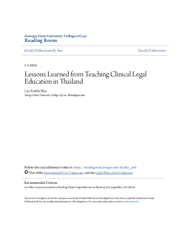 (PDF) Lessons Learned from Teaching Clinical Legal Education in Thailand