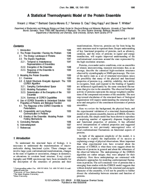 (PDF) A Statistical Thermodynamic Model of the Protein Ensemble