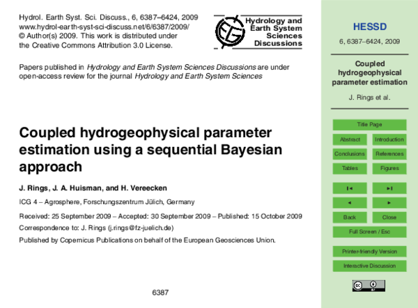Pdf Coupled Hydrogeophysical Parameter Estimation Using A Sequential Bayesian Approach