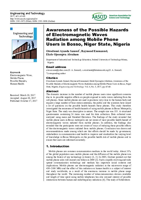 (PDF) Awareness of the Possible Hazards of Electromagnetic Waves ...
