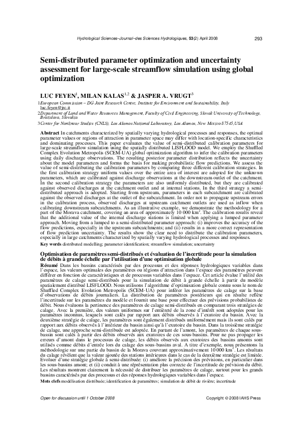 (PDF) Semi-distributed parameter optimization and uncertainty assessment for large-scale ...