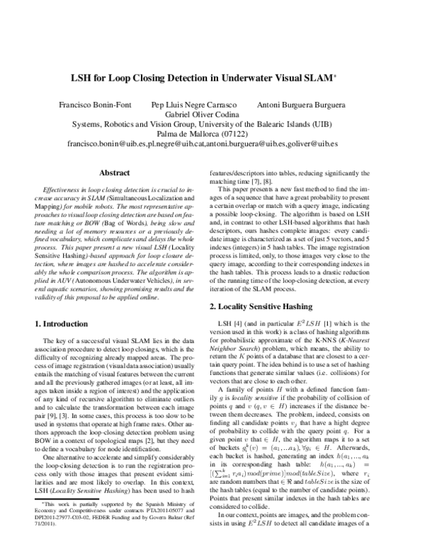 (PDF) LSH for loop closing detection in underwater visual SLAM