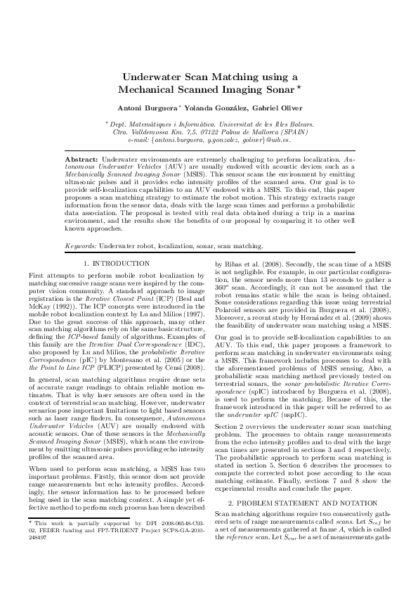 (PDF) Underwater scan matching using a mechanical scanned imaging sonar