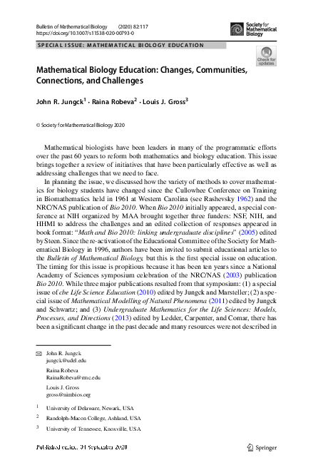 (PDF) Mathematical Biology Education: Changes, Communities, Connections ...