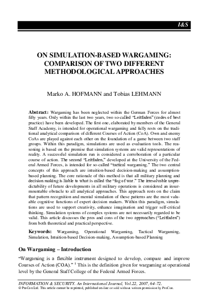 (PDF) On Simulation-based Wargaming: Comparison of Two Different ...