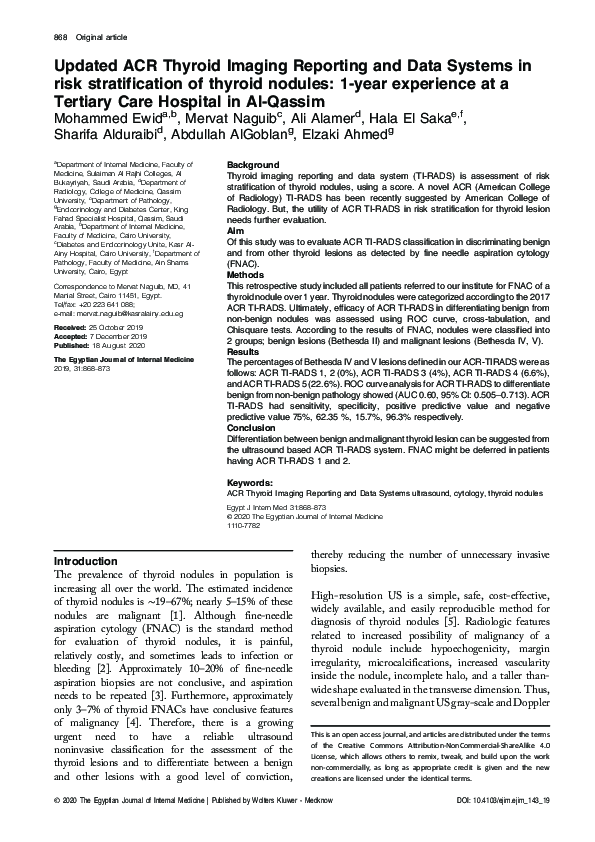 (PDF) Updated ACR Thyroid Imaging Reporting and Data Systems in risk ...