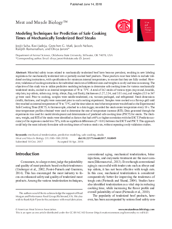 (PDF) Modeling Techniques for Prediction of Safe Cooking Times of ...