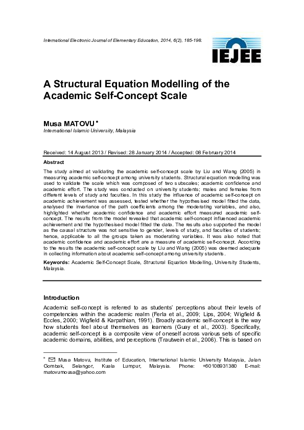 (PDF) A Structural Equation Modelling of the Academic Self-Concept Scale