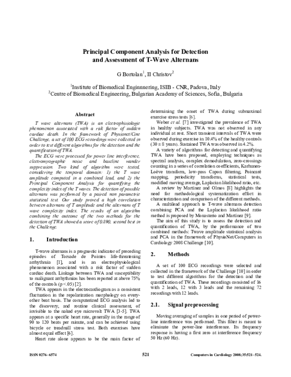 (PDF) Principal Component Analysis for detection and assessment of T-wave alternans