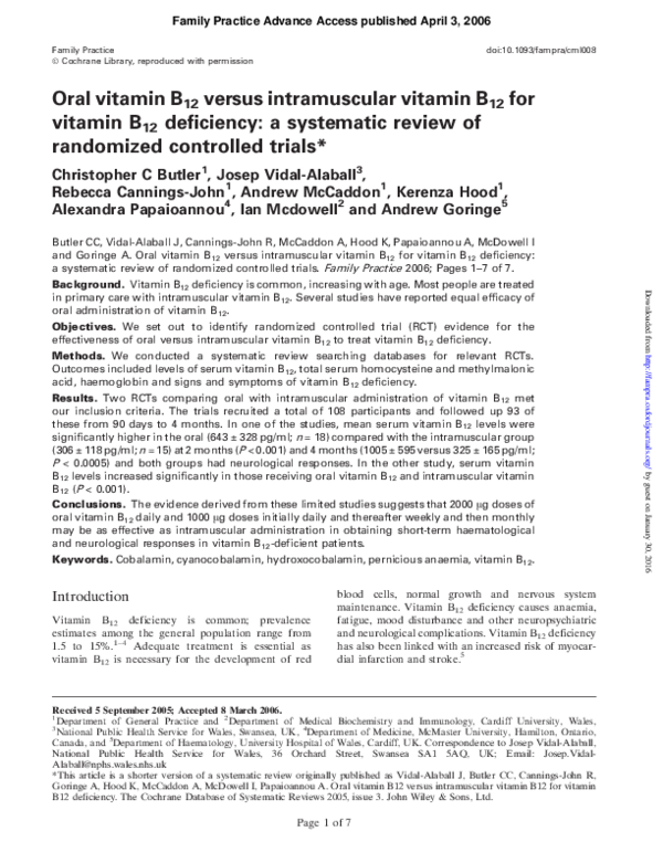 (PDF) Oral vitamin B12 versus intramuscular vitamin B12 for vitamin B12 ...