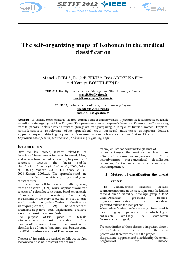 (PDF) The self-organizing maps of Kohonen in the medical classification